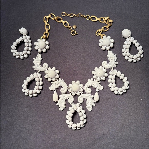 J. Crew | Jewelry | J Crew White And Gold Necklace And Earring Set ...